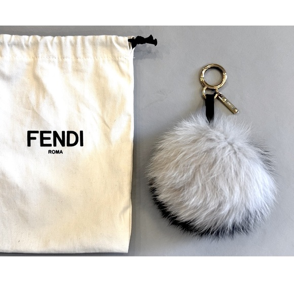 Fendi | Accessories | Fendi Fox Fur Pom Pom Bag Charm In Blkgray | Poshmark